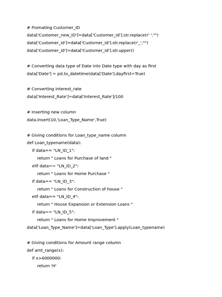 Customer ID Formatting and Loan Types | PDF