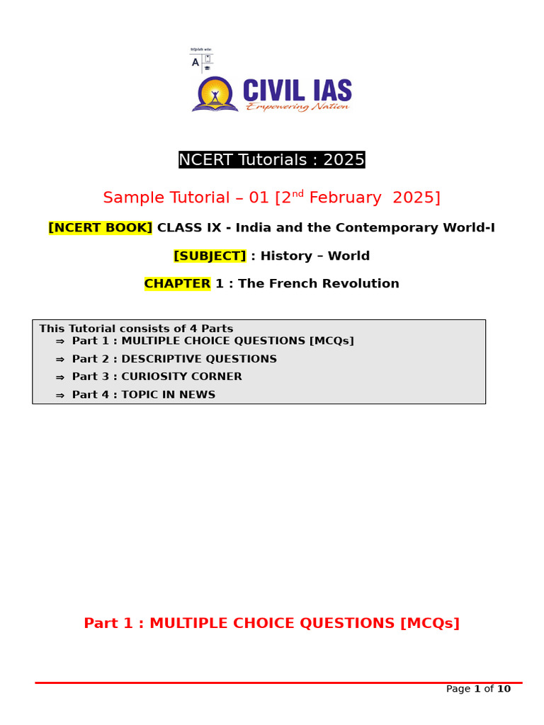 NCERT Tutorials Sample 2025 02 02 | PDF | French Revolution ...