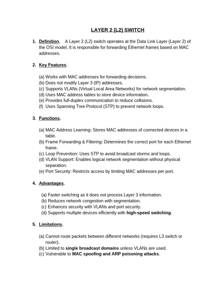 L2 Switch Short Notes | PDF