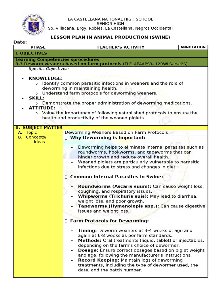 Deworm Weaners Based On Farm Protocols | PDF | Pig | Personal Protective Equipment