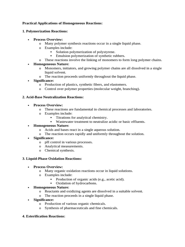 Practical Applications of Homogeneous Reactions | PDF | Chemical ...