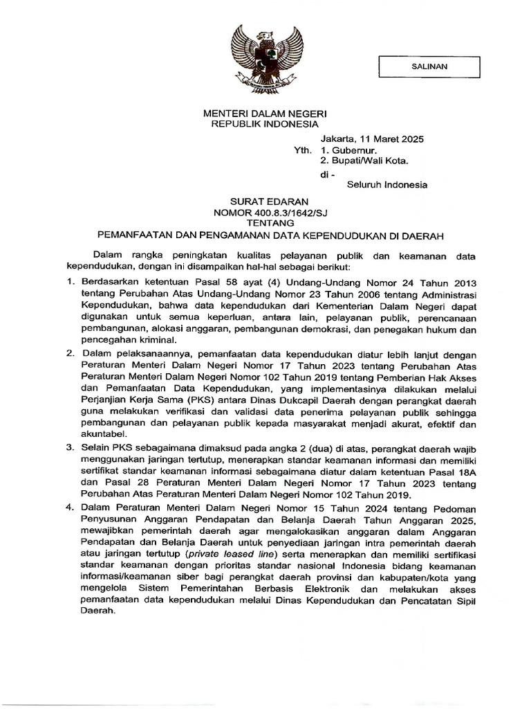 Se Pemanfaatan Dan Pengamanan Data Kependudukan Di Daerah | PDF