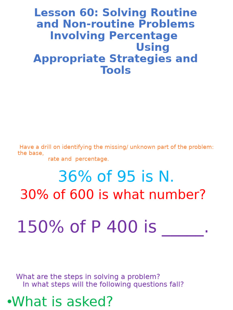 Grade 5 PPT - Math - Q3 - W3 - Lesson 60 - Solving Routine and Non-Routine Problems Involving ...