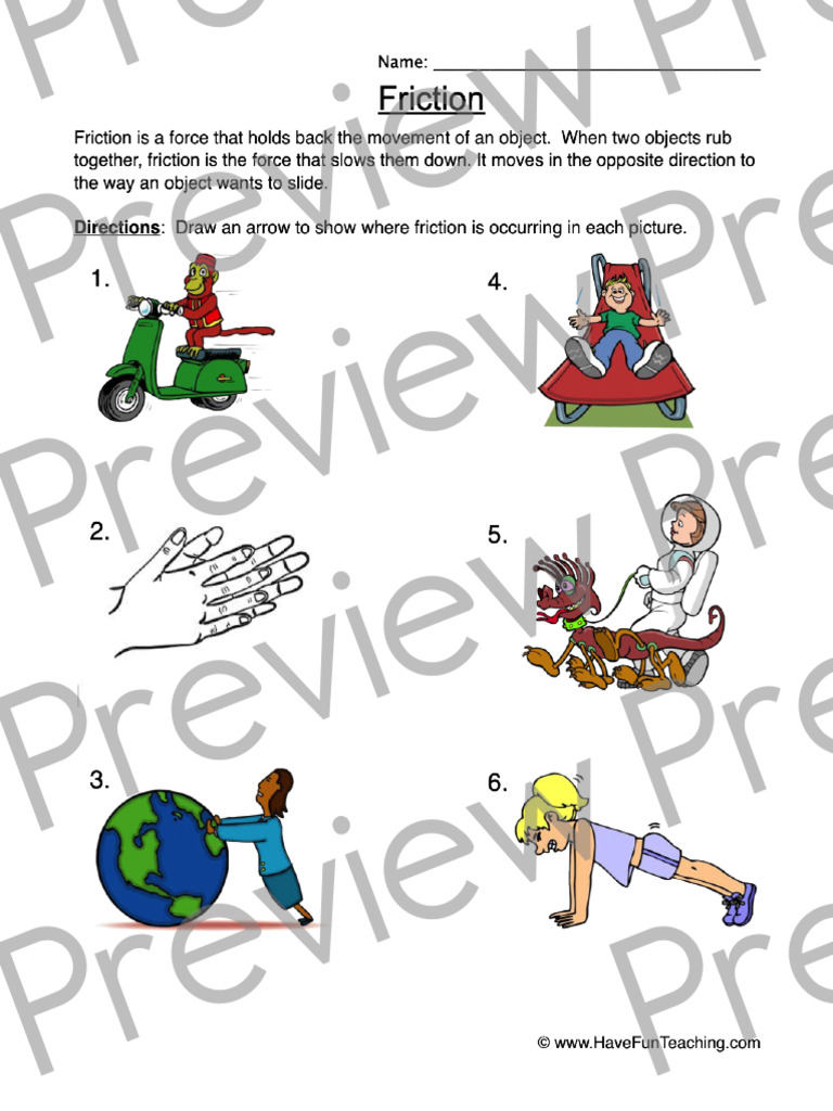 Friction Worksheet 1 Preview | PDF