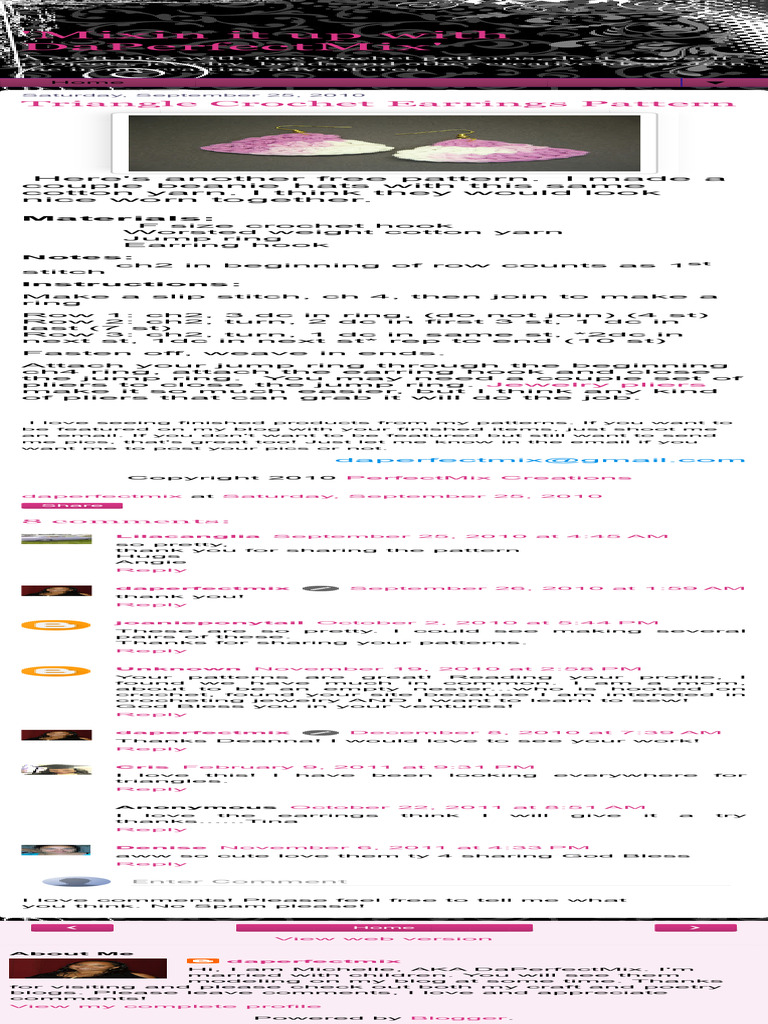 'Mixin It Up With DaPerfectMix' Triangle Crochet Earrings Pattern | PDF | Crochet | Crafts