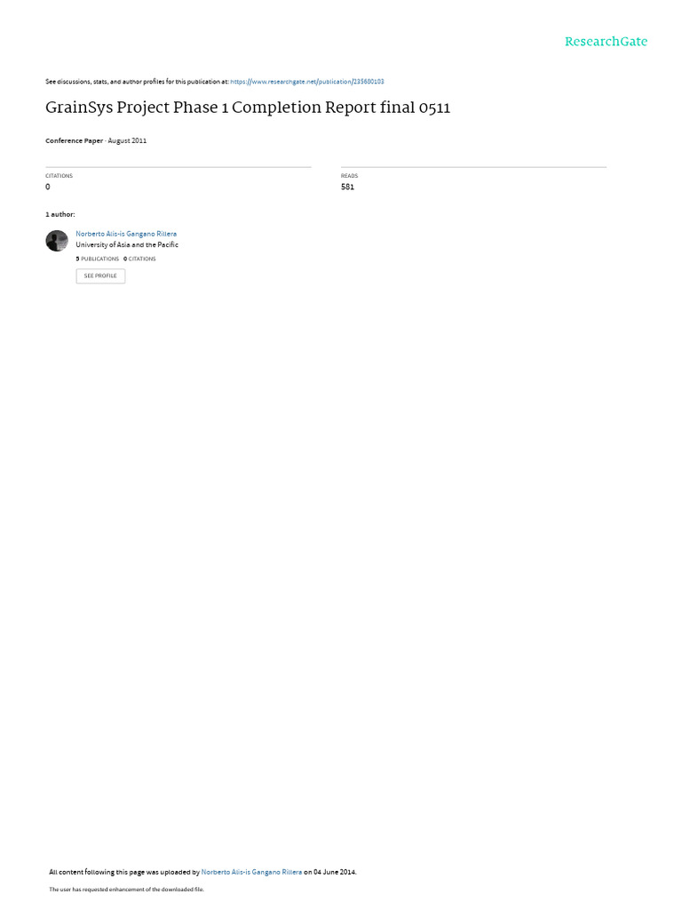 Grain Sys Project Phase 1 Completion Reportfinal 0511 | PDF | Social ...