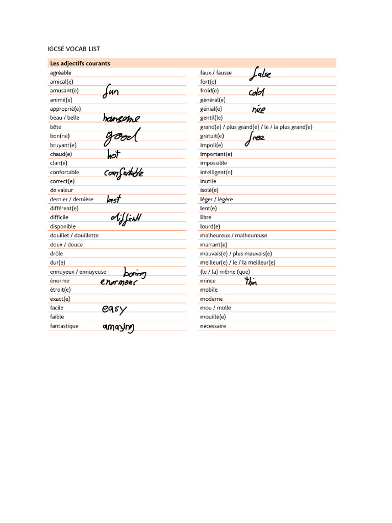 IGCSE VOCAB LIST | PDF