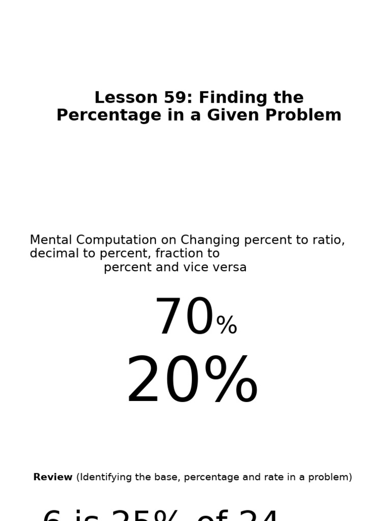 Grade 5 PPT - Math - Q3 - W3 - Lesson 59 - Finding The Percentage in A Given Problem | PDF ...