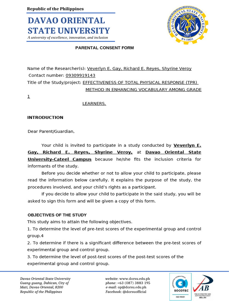 Parental Consent Form 4 1 | PDF | Reading Comprehension | Vocabulary
