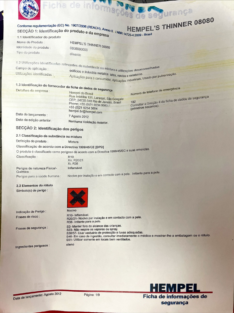 HEMPEL'S THINNER 08080 | PDF