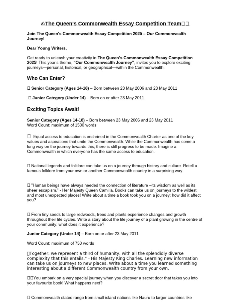 Commonwealth Essay Competition 2025 | PDF
