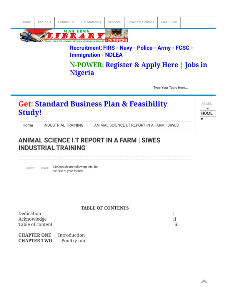 SIWES Report: Poultry Farm Insights | PDF | Pig | Poultry
