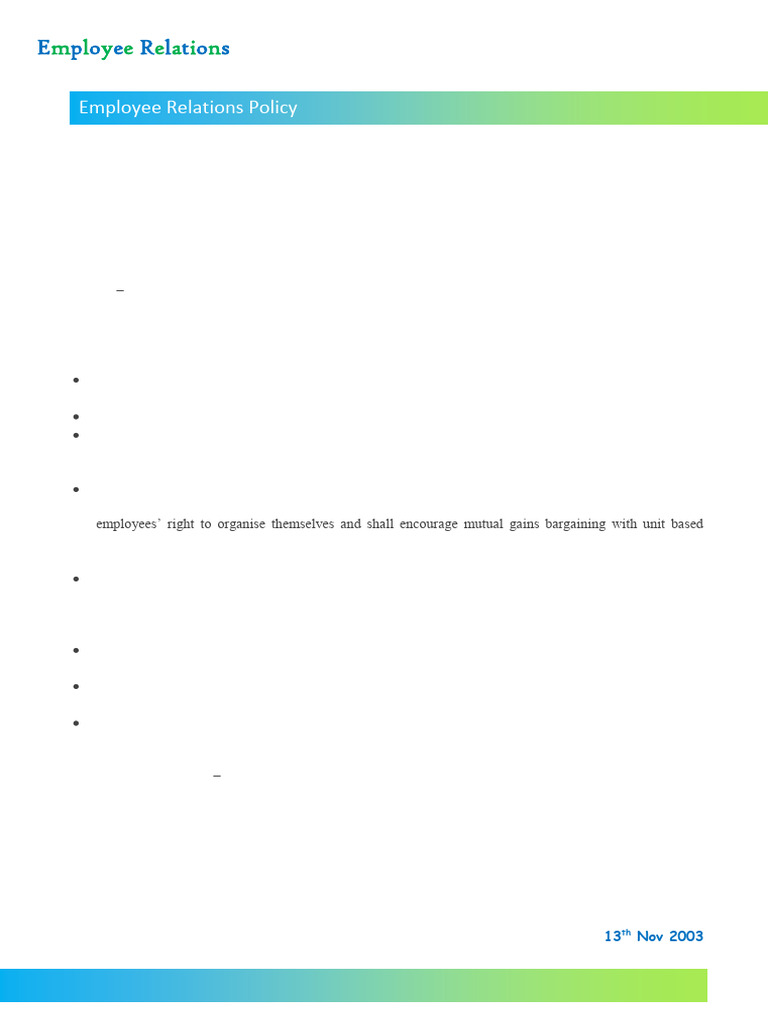 Employee Relations Policy | PDF | Policy | Economies