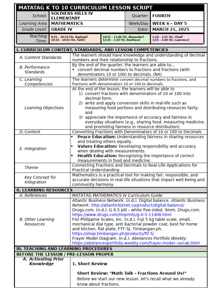 LE - MATH IV - Q4 - W6 - D5 - Converting Fractions With Denominators of ...