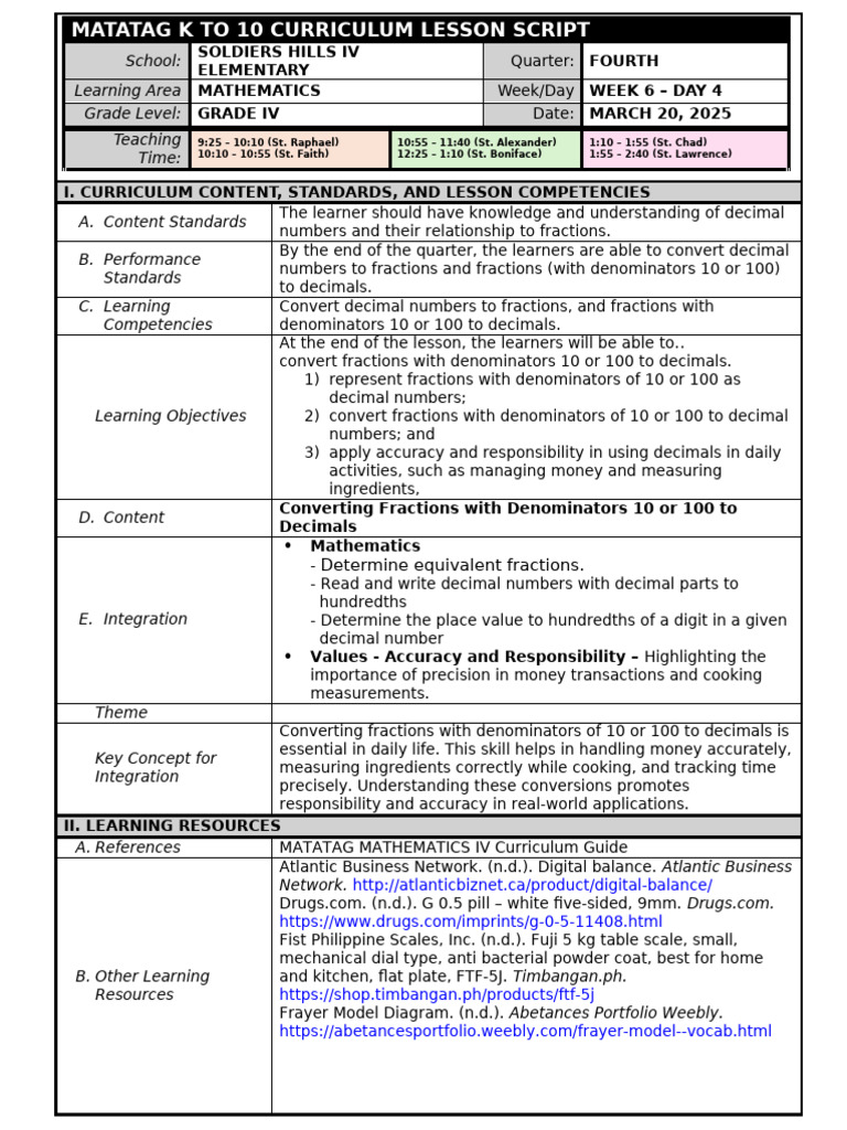 LE - MATH IV - Q4 - W6 - D4 - Conversion of Fractions With Denominators ...