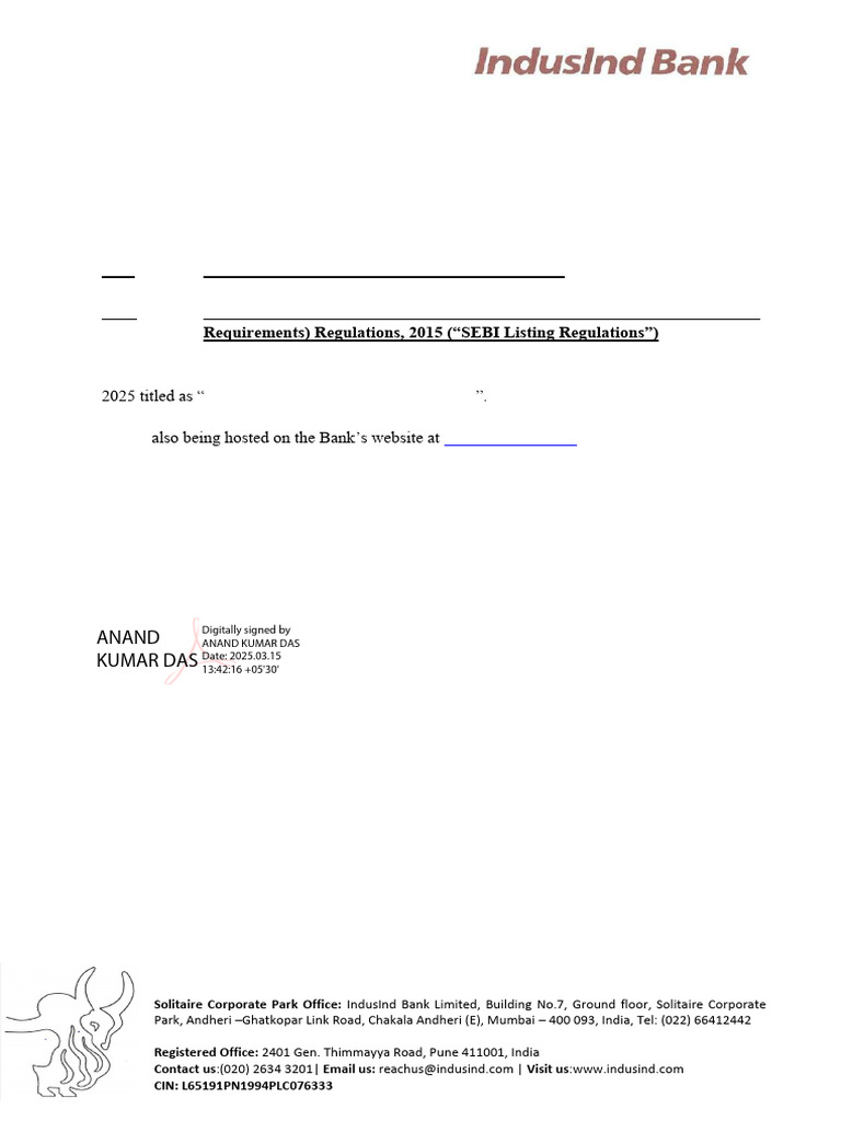 IndusInd Bank Stability Statement March 2025 | PDF | Investing ...