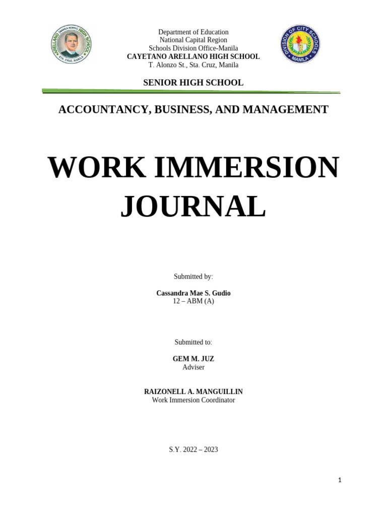 ABM Work Immersion Journal 2023 | PDF | Learning