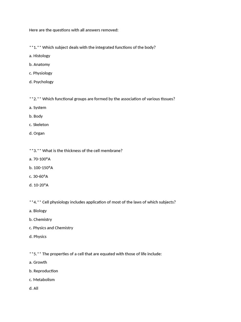 500 Human Physio Practice | PDF | Action Potential | Mitosis