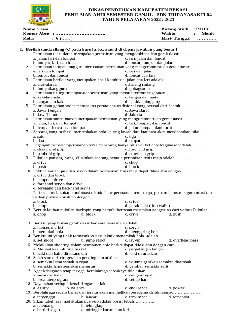 Soal Pas Pjok Kelas 6 New | PDF