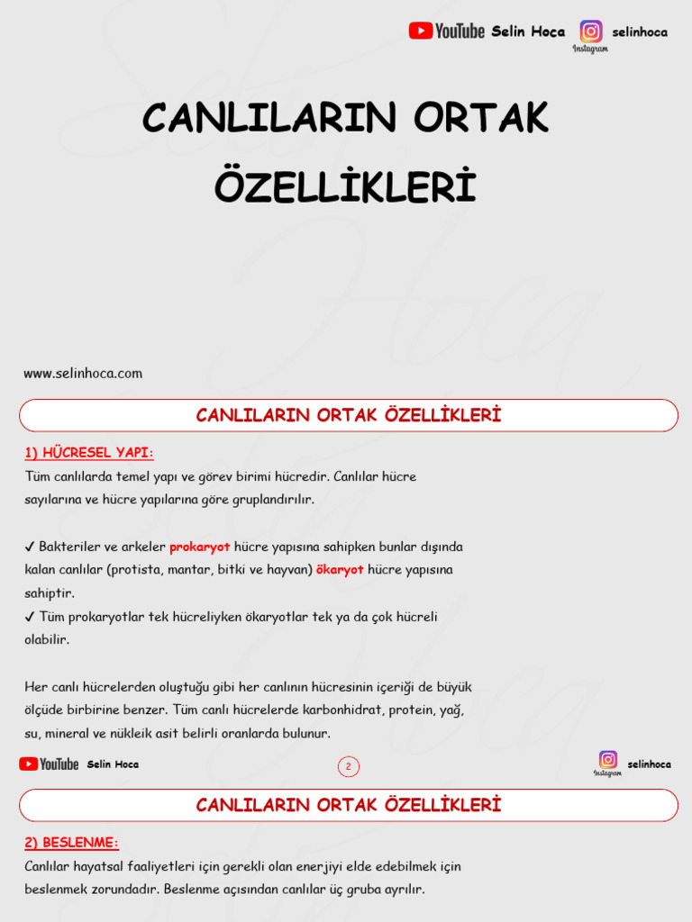 1) Canlıların Ortak Özellikleri | PDF