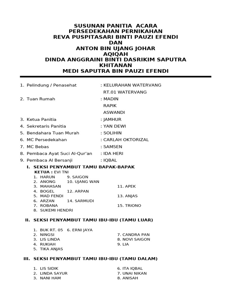 SUSUNAN PANITIA ACARA PERNIKAHAN | PDF