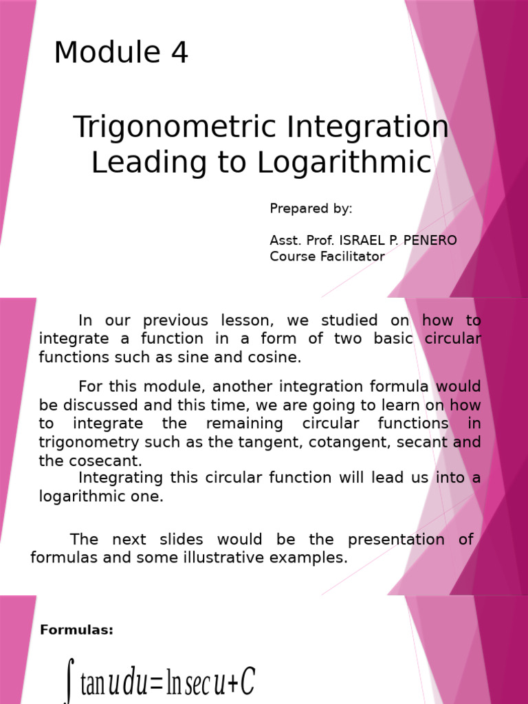 4 Trigonometric Integration Leading to Logarithmic | PDF | Trigonometric Functions ...