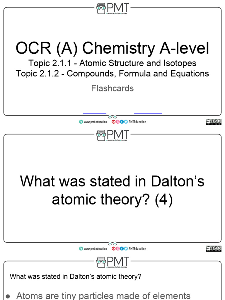 Flashcards - Topic 2.1.1 Atomic Structure and Isotopes & Topic 2.1.2 Compounds, Formula and ...