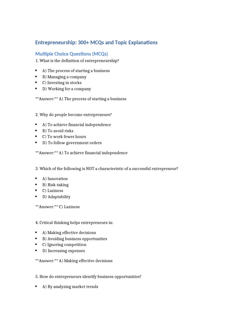 Entrepreneurship_MCQs_Detailed_Topics | PDF | Entrepreneurship | Private Sector