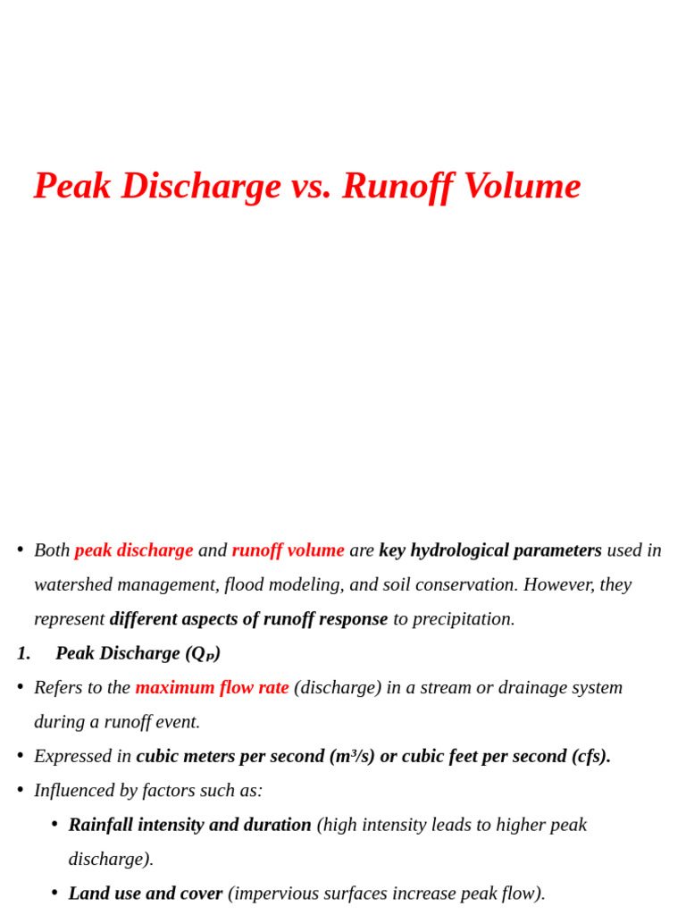 Peak Discharge vs. Runoff Volume Explained | PDF | Discharge (Hydrology ...