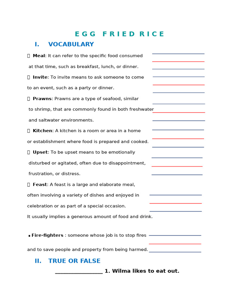 Egg Fried Rice Worksheets | PDF | Meal | Cuisine