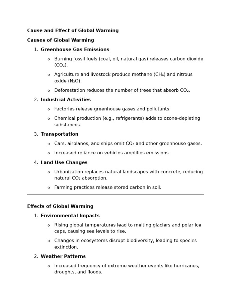 Cause and Effect of Global Warming | PDF | Climate Change | Greenhouse Gas
