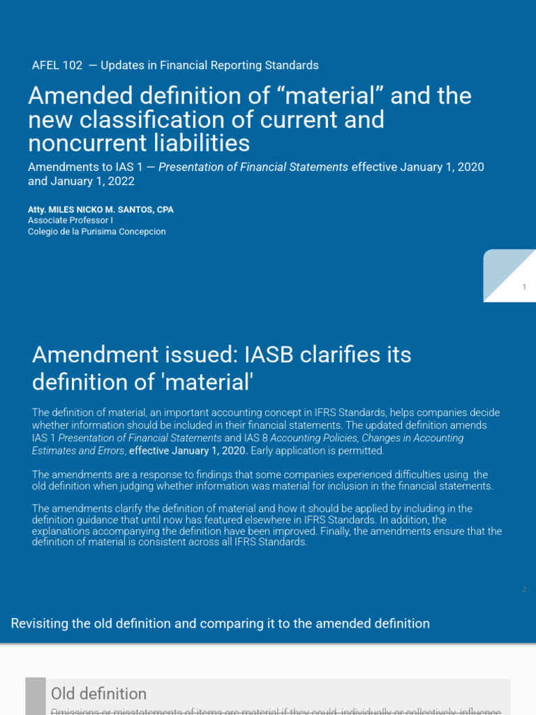 Amended Definition of "Material" and The New Classification of Current ...