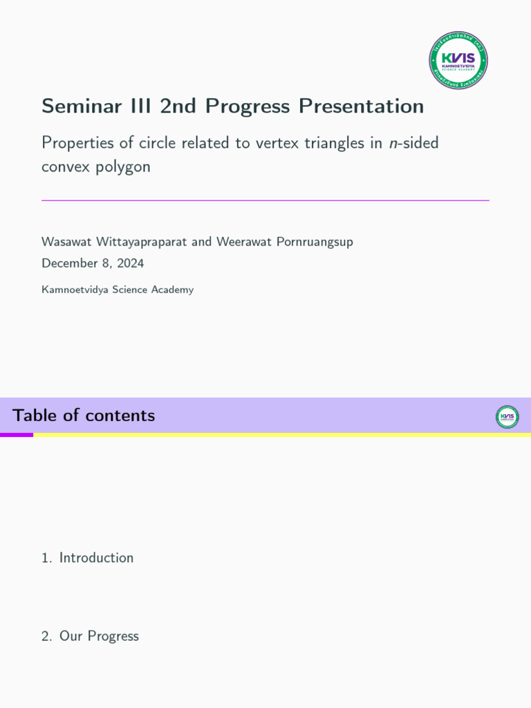 Seminar III 2nd Progress Presentation | PDF | Triangle Geometry | Geometry