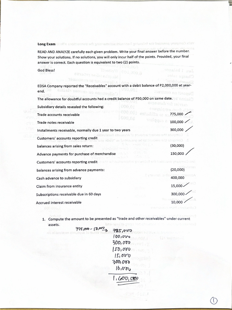Long Exam - Solutions | PDF
