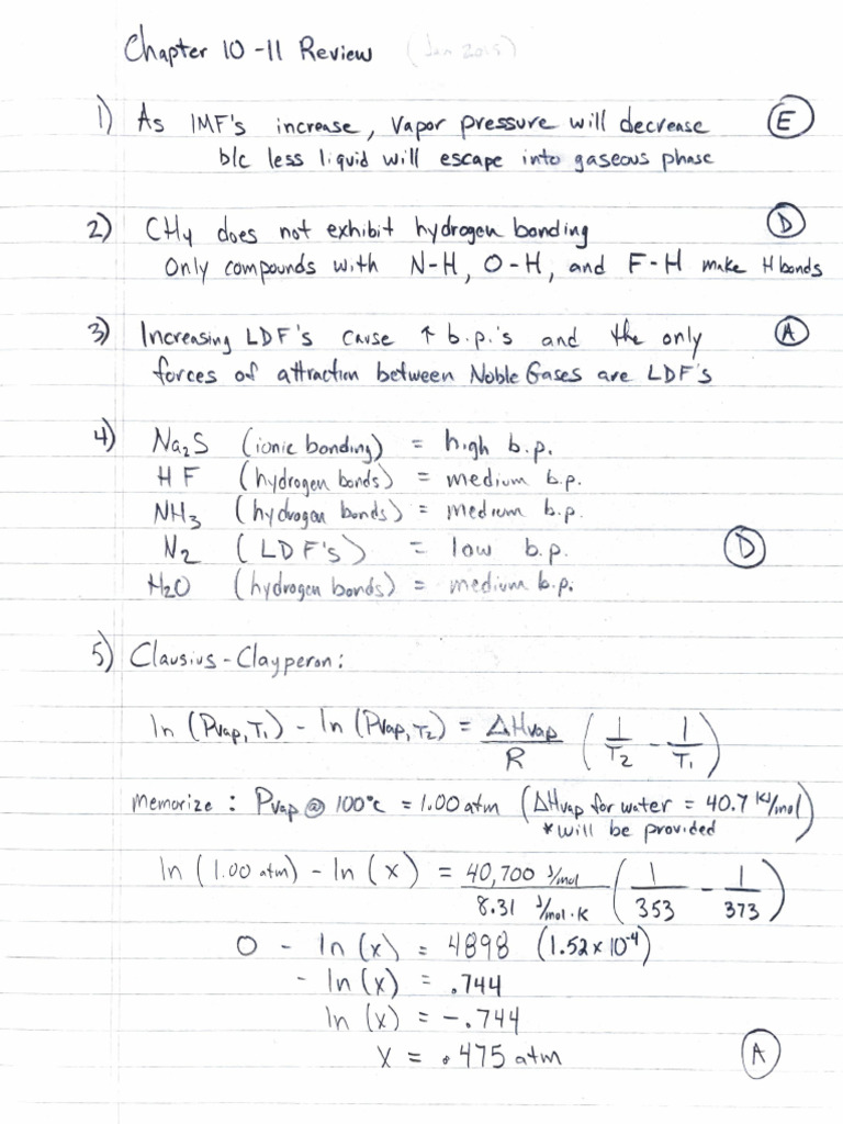 AP Chem Chapter 10-11 Review Answers (2025) | PDF