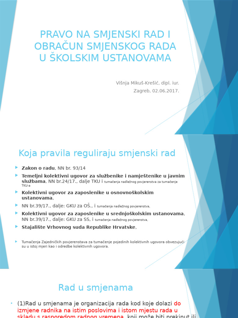 Pravo Na Smjenski Rad I Obračun Smjenskog Radaa | PDF