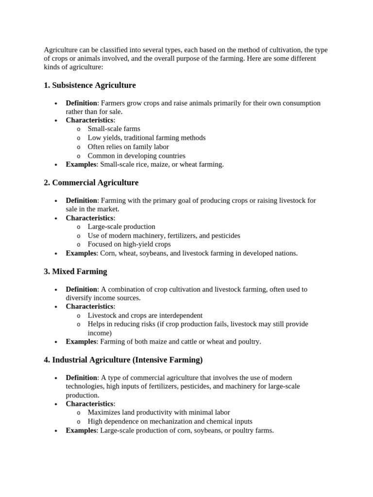 Types of Agriculture Explained | PDF | Agriculture | Intensive Farming