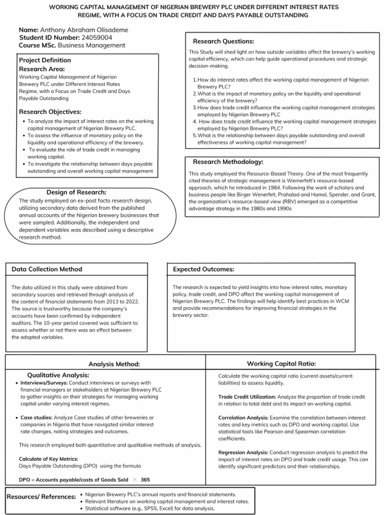 Working Capital Management Project Work Done by Anthony Abraham O | PDF
