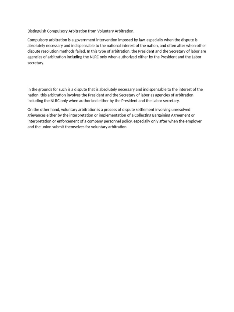 Distinguish Compulsory Arbitration From Voluntary Arbitration | PDF