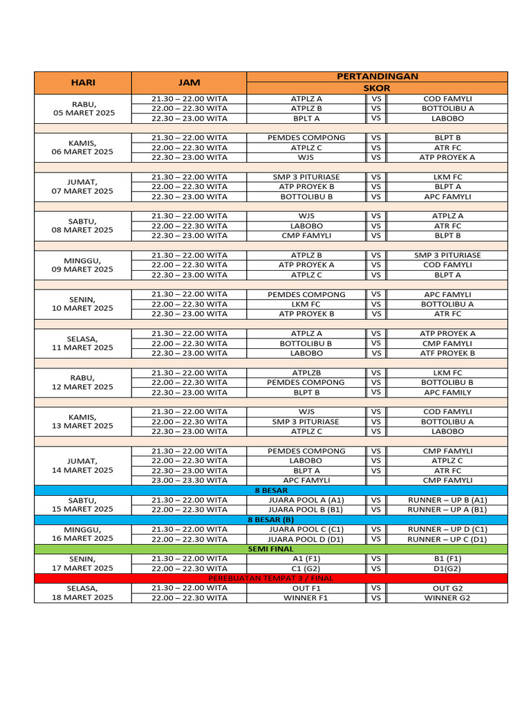 Jadwal Pertandingan Futsal Ramadhan GMC Compong Cup I 2025 | PDF
