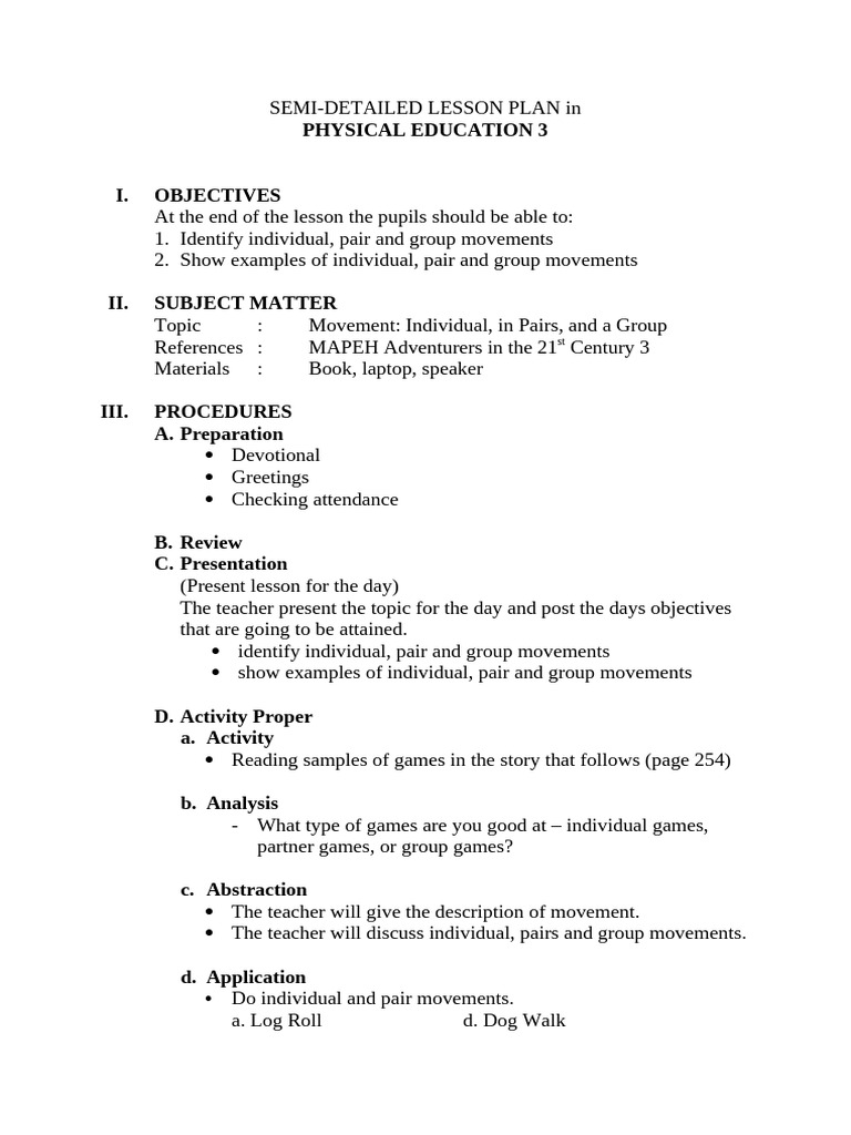 LESSON PLAN PE DAY1 | PDF