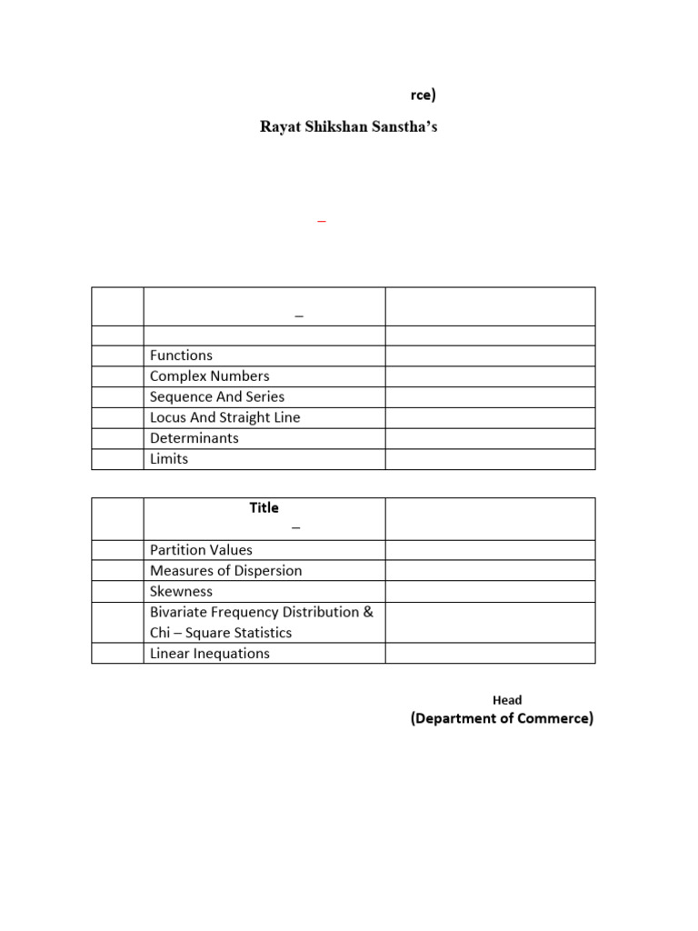 XI TH (Commerce) Mathematics Practical Index SGMCK | PDF