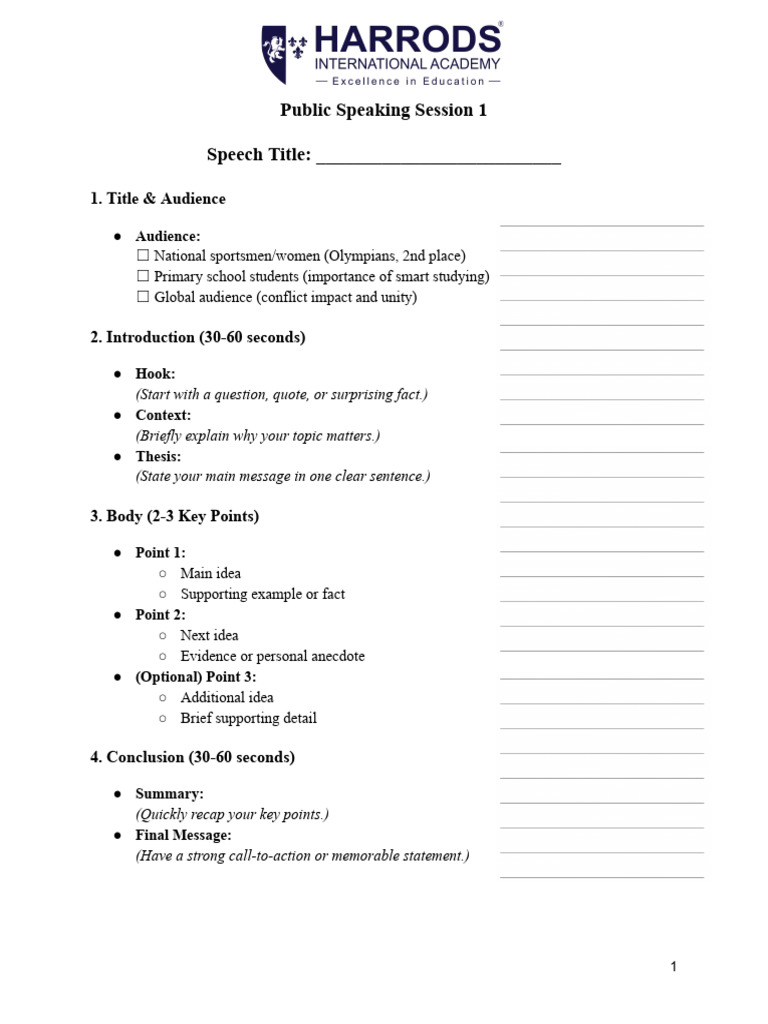 Public Speaking Speech Outline | PDF | Learning | Cognition