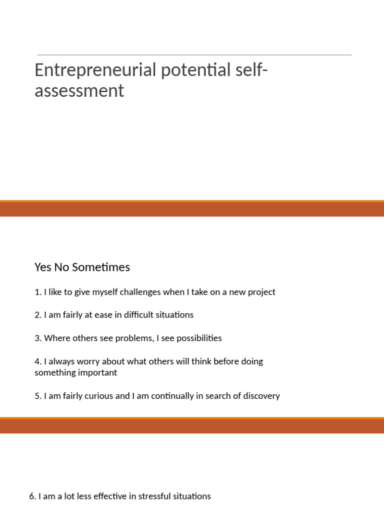 Entrepreneurial Self-Assessment Guide | PDF