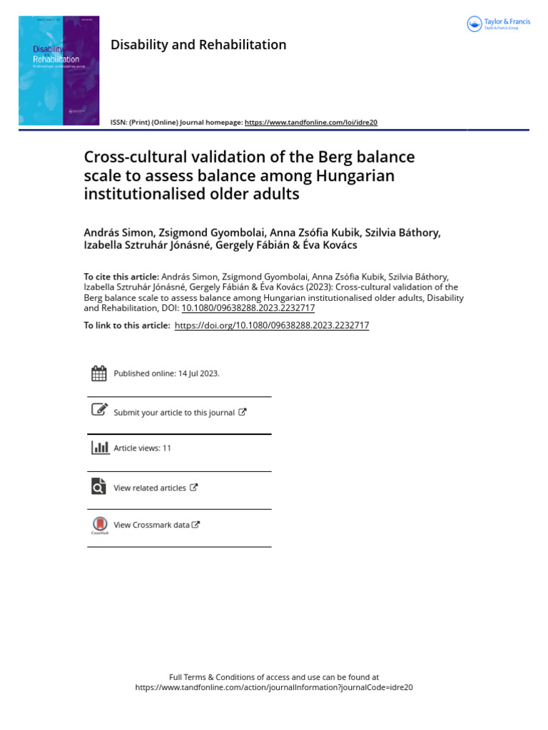 Cross cultural validation of the Berg balance scale to assess balance ...