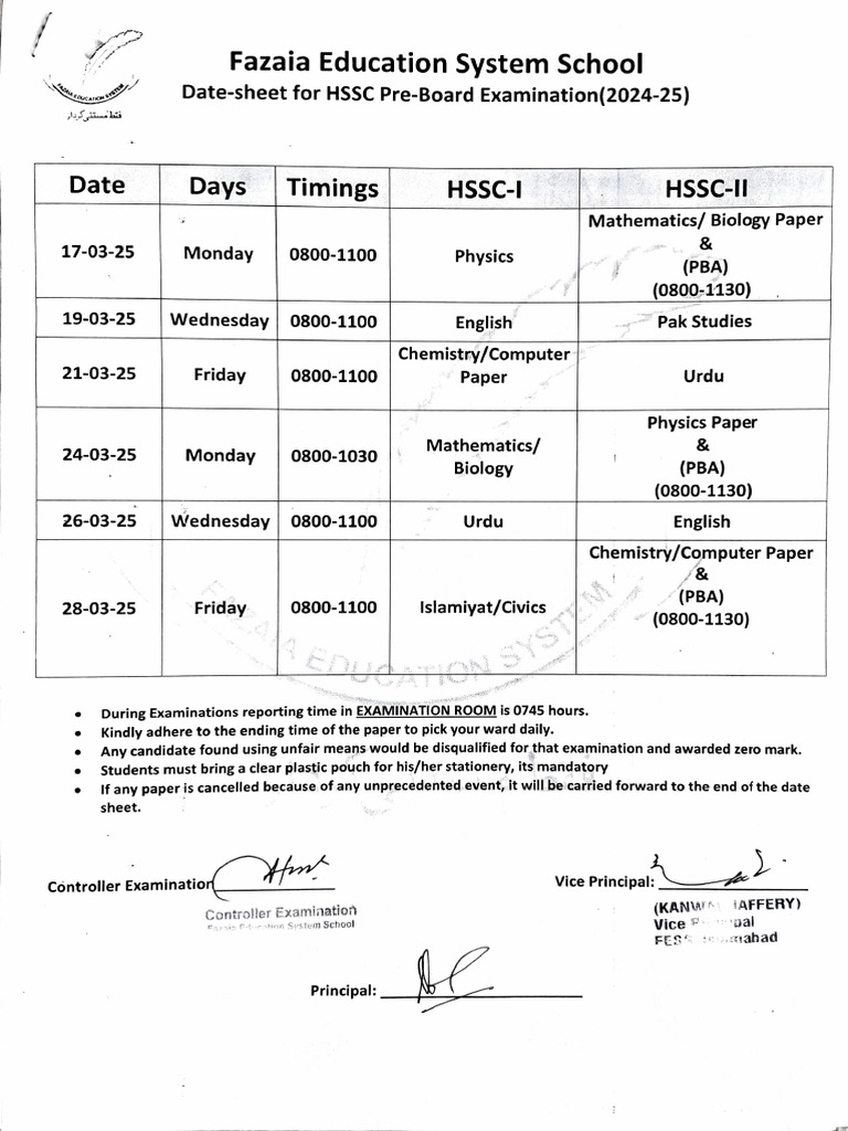 HSSC Pre Board Date Sheet 24-25 | PDF