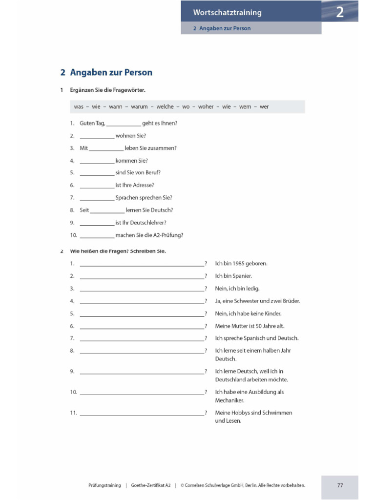 A2 - Wortschatztraining Angaben Zur Person | PDF