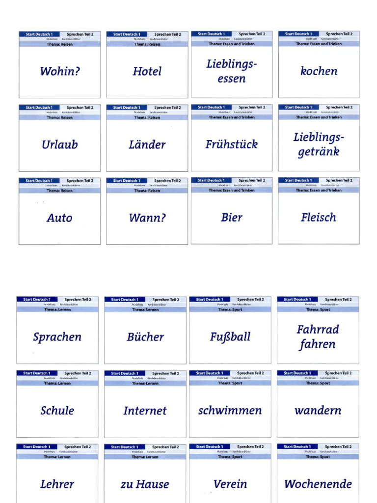 Karten - Sprechen A1 Teil 2 | PDF