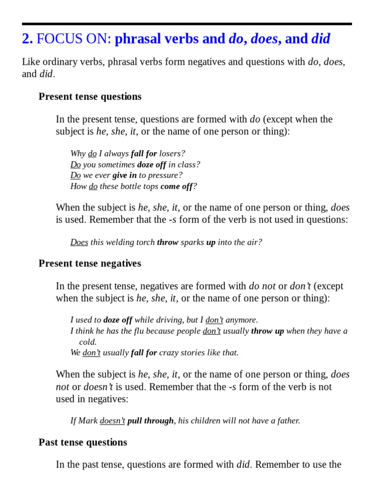 Phrasal Verbs with Do, Does, Did | PDF | Verb | Grammatical Tense