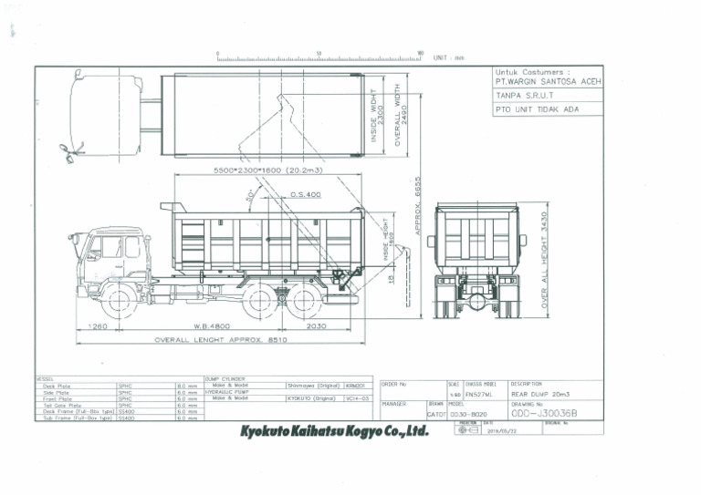 20m3 Under BodyTruck Suit To Mitsubishi FN 527ML - GA Drawing | PDF